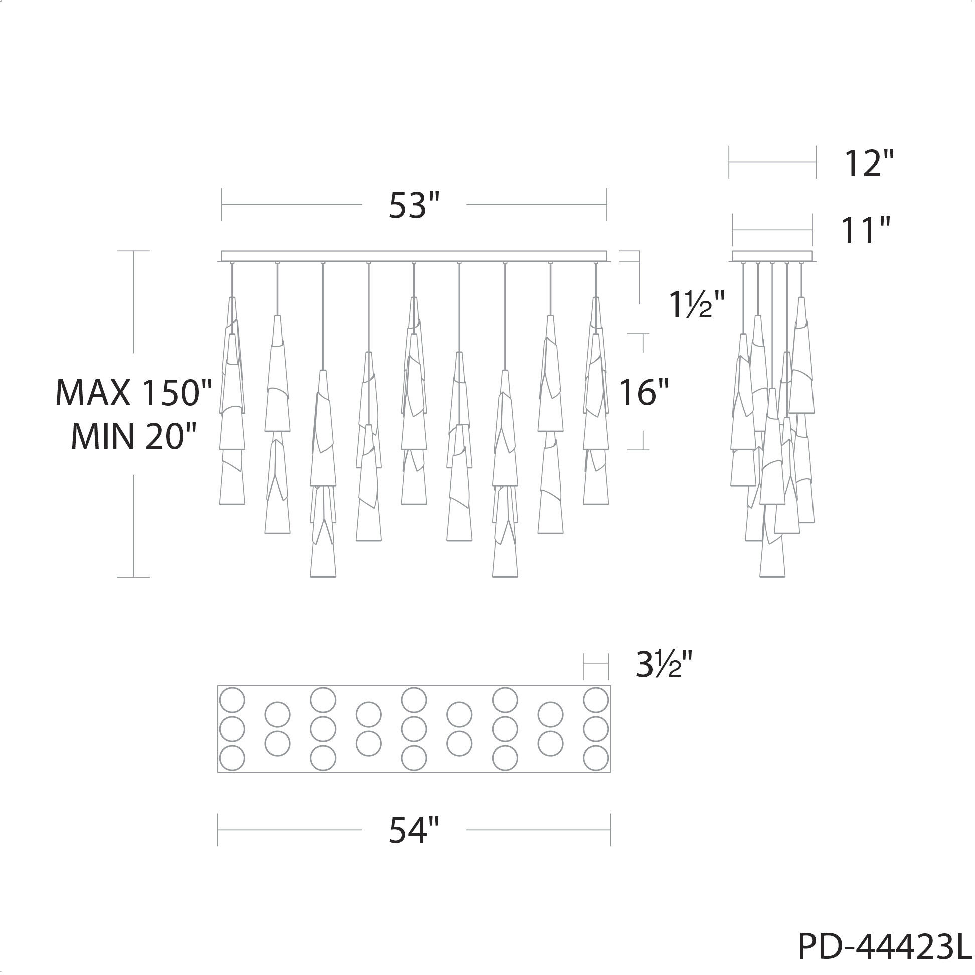 Modern Forms PD-44423L-BK Kilt 23 Light 12 inch Black Multi-Light ...